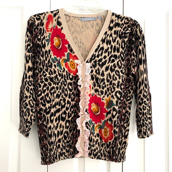 NY Collection | Sweaters | Ny Collection Cardigan Sweater Leopard ...